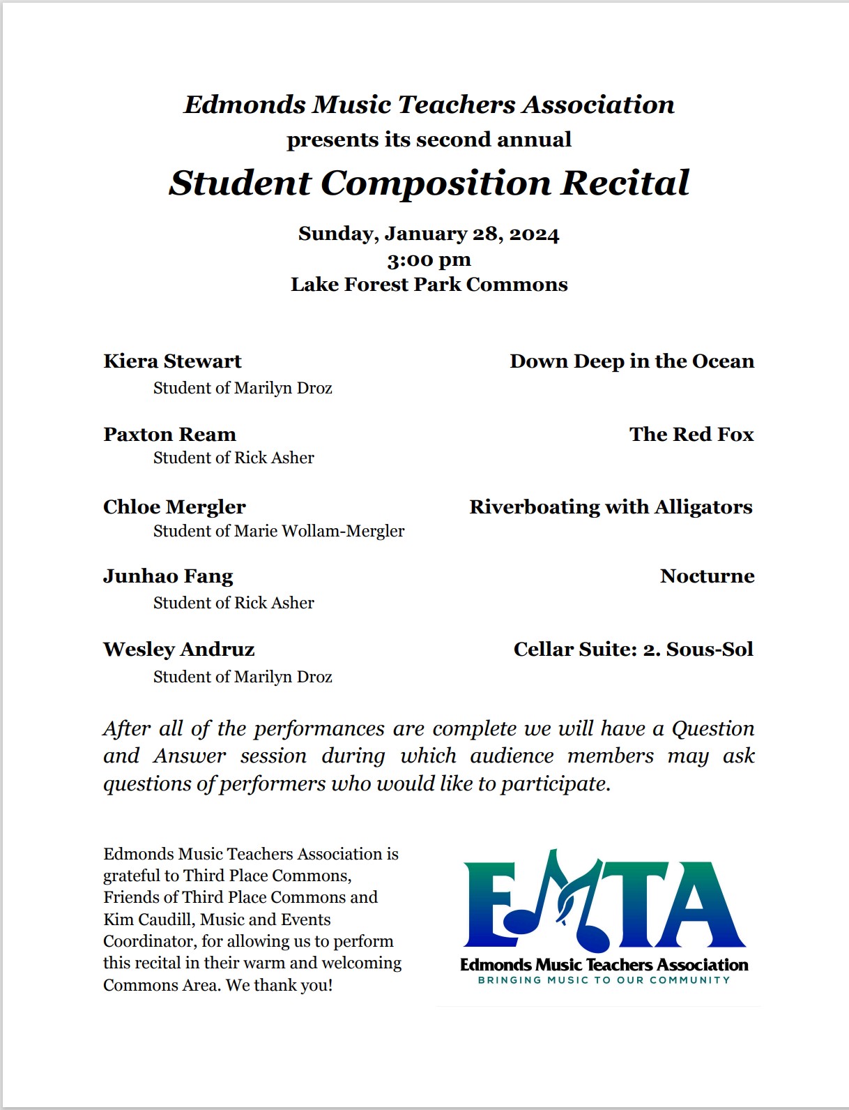 2024 Student Composition Recital – Edmonds Music Teachers Association
